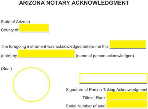 Free Arizona Notary Acknowledgment Form Pdf Word Eforms