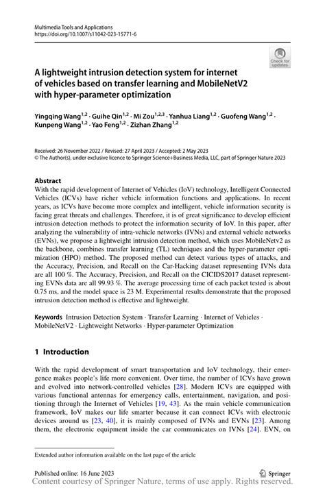 A Lightweight Intrusion Detection System For Internet Of Vehicles Based On Transfer Learning And