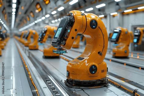 Advanced Robotics Assembly Line Sleek Articulated Arms Precisely Constructing Electronic Devices