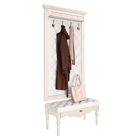 Set Cuier Tapitat Si Bancuta Pentru Hol Lemn Alb 167 Cm Emagro