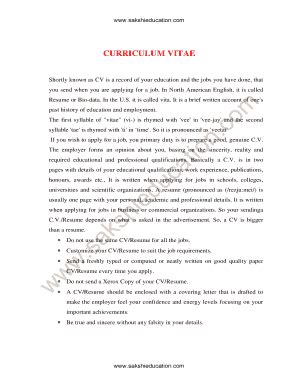 Fillable Online How To Write A CV Curriculum Vitae Sample Template Fax Email Print