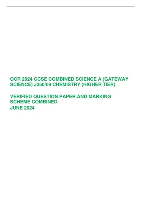 Ocr 2024 Gcse Combined Science A Gateway Science J25009 Chemistry