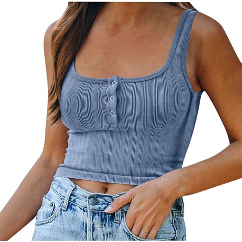 Wcmzj Tank Top For Womens Sleeveless Button Up Ribbed Knit Crop Top