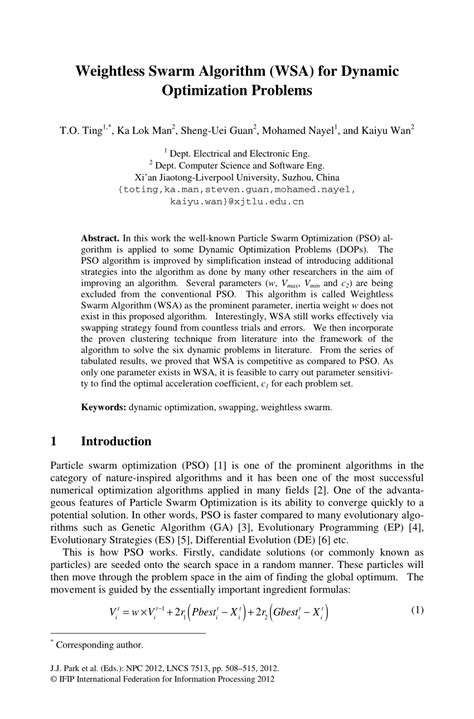 Pdf Weightless Swarm Algorithm Wsa For Dynamic Optimization Problems