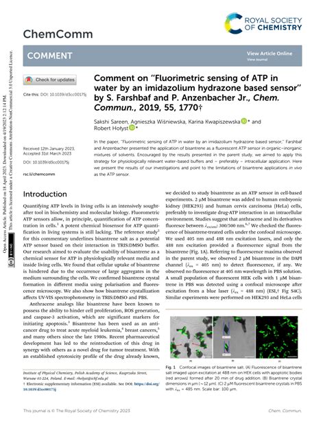 Pdf Comment On Fluorimetric Sensing Of Atp In Water By An