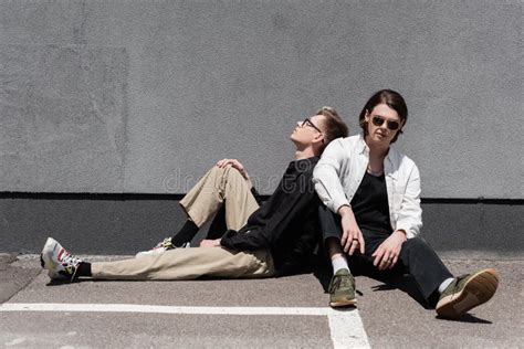 Young Same Sex Couple Sitting Near Stock Image Image Of Eyeglasses People 250085449