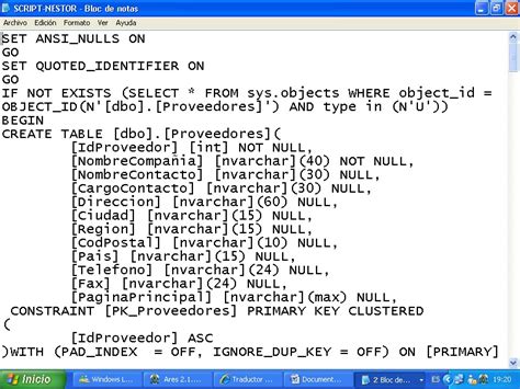Microsoft SQL Server Generacion Del Script De Una Base De Datos