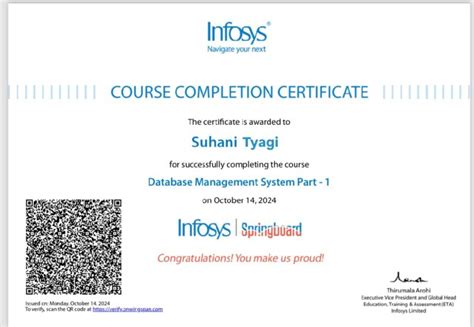Suhani Tyagi On Linkedin Im Happy To Share That Ive Obtained A New Certification Dbms Part1