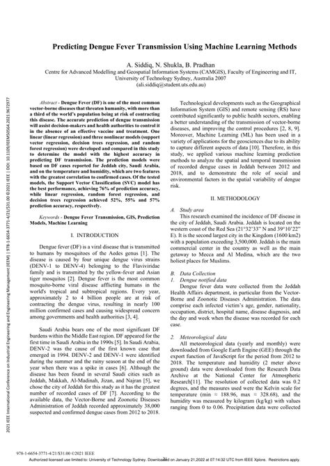 Pdf Predicting Dengue Fever Transmission Using Machine Learning Methods