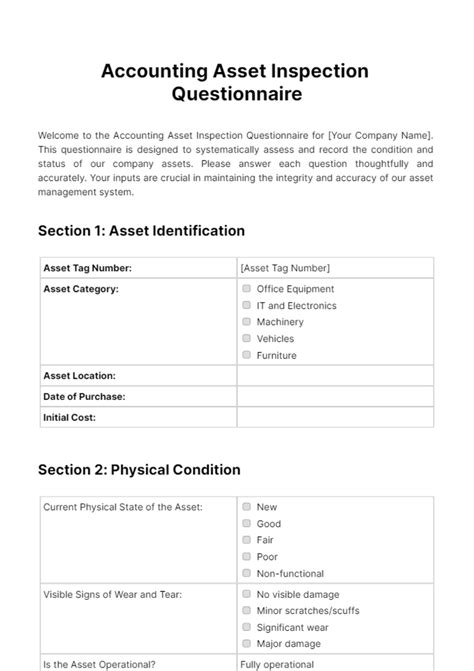 Free Accounting Asset Inspection Questionnaire Template To Edit Online