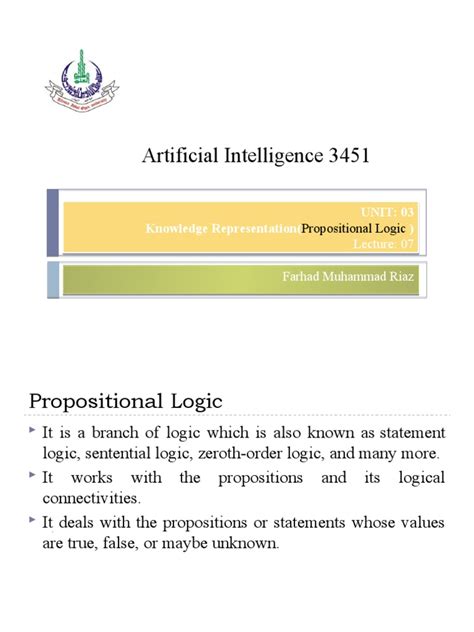 Artificial Intelligence 3451 Unit 03 Knowledge Representation Pdf