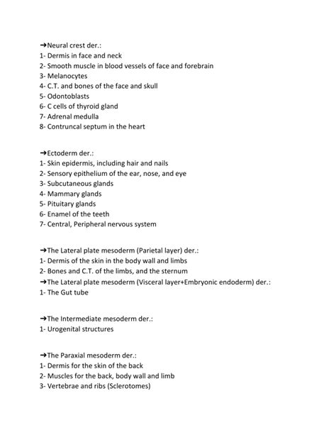 Embryonic Germ Layer Derivatives Neural Crest Ectoderm Mesoderm