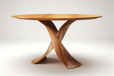 A Wooden Table With A Curved Design Premium AI Generated Image