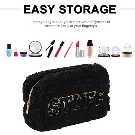 Чантичка за грим с размити букви от шенил с лепенки с букви от шенил Плюшена пътна чанта за