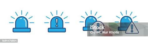 비상 사이렌 깜박이는 아이콘입니다 중요한 메시지 또는 경고 구급차 느낌표 아이콘 기호가 있는 경찰 주의 신호등 편집 가능한 획 벡터 그림 위험에 대한 스톡 벡터 아트 및