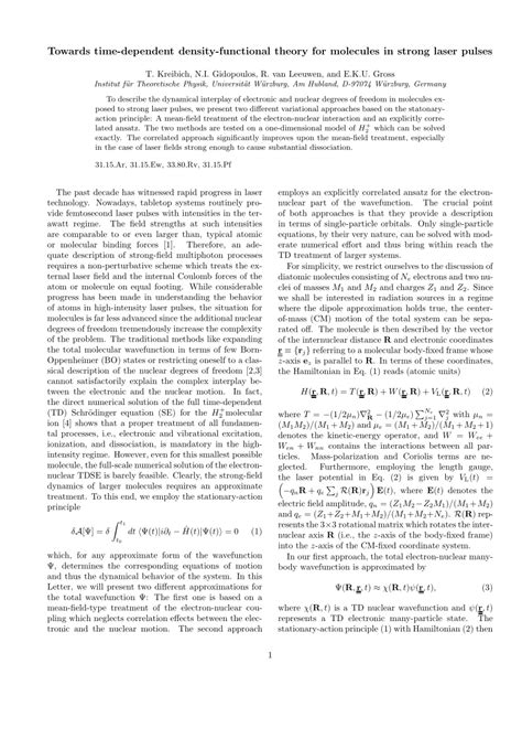 Pdf Towards Time Dependent Density Functional Theory For Molecules In Strong Laser Pulses