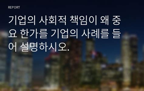 기업의 사회적 책임이 왜 중요 한가를 기업의 사례를 들어 설명하시오 레포트