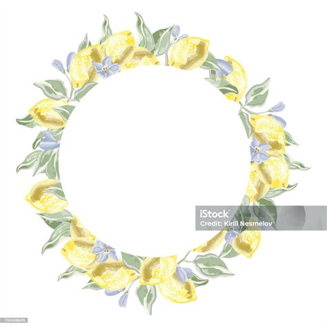 레몬 가지의 둥근 배너 와 레몬 에서 원 벡터 에서 수채화 스타일로 0명에 대한 스톡 벡터 아트 및 기타 이미지 0명 개체