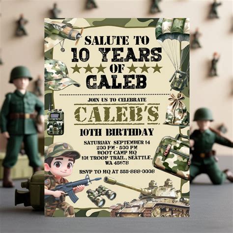 Army Birthday Invitation Template Military Party Invite Editable Camo