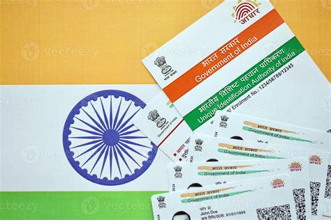 Indian Aadhaar Card From Unique Identification Authority Of India On Indian Flag 44418563 Stock