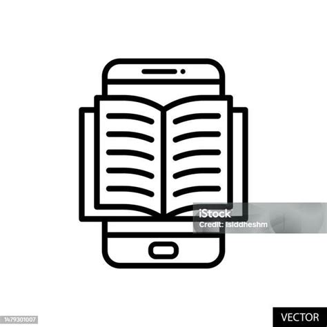 전자책 전자책 스마트폰 및 흰색 배경에 격리된 선 스타일 디자인의 열린 책 벡터 아이콘 편집 가능한 획 개념에 대한 스톡 벡터
