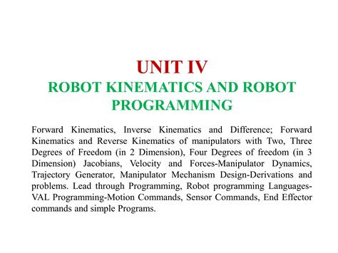 Unit Iv Robotics Kinematics Pdf