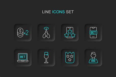 세트 라인 카지노 딜러 복권 와인 잔 온라인 스포츠 베팅 다트 화살표 및 달러 아이콘과 칩 벡터 겨냥에 대한 스톡 벡터 아트 및