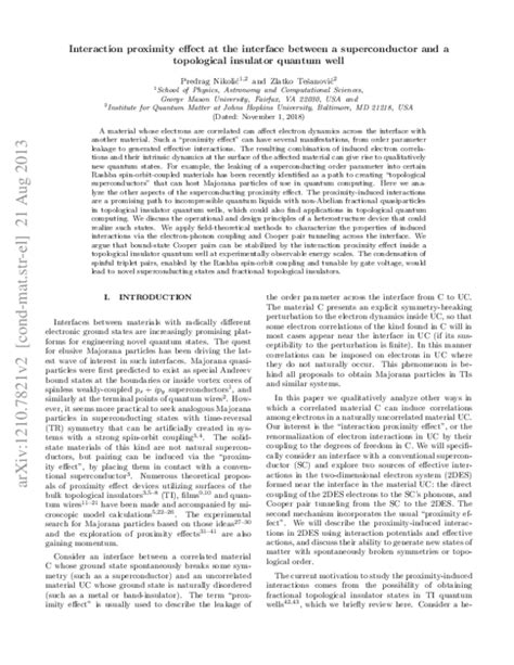Pdf Interaction Proximity Effect At The Interface Between A Superconductor And A Topological