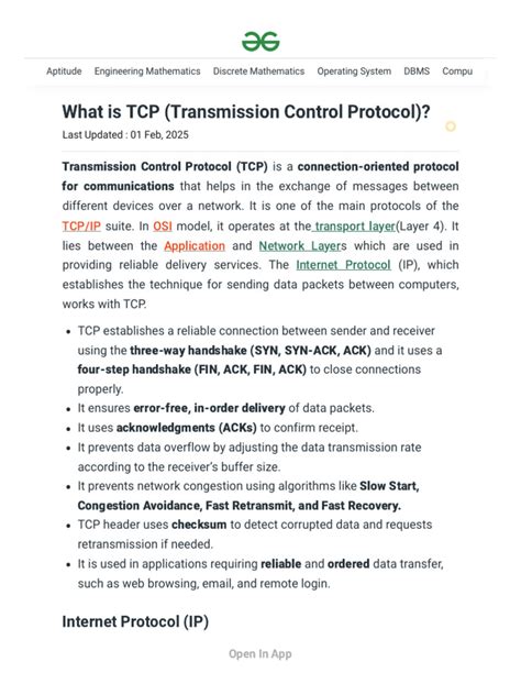 What Is Tcp Transmission Control Protocol Geeksforgeeks Pdf Transmission Control