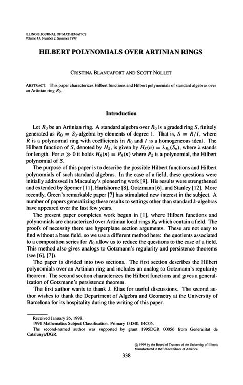 Pdf Hilbert Polynomials Over Artinian Rings