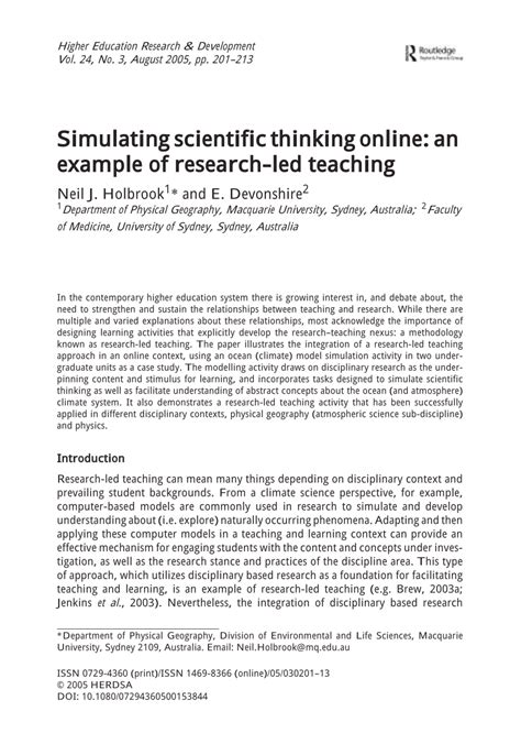 Pdf Simulating Scientific Thinking Online An Example Of Research Led Teaching