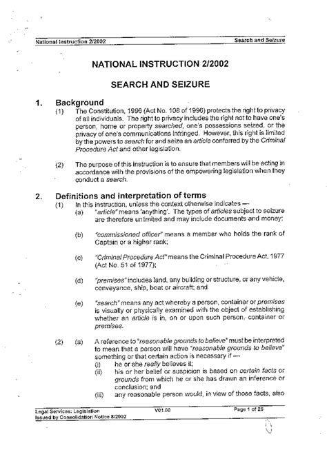 National Instruction On Search And Seizure 2002 Overview And