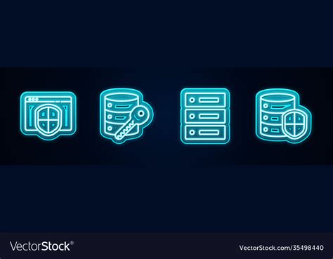 Set Line Browser With Shield Server Security Key Vector Image