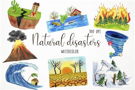 Watercolor Natural Disasters Clipart Catastrophes Clipart