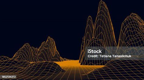 추상 디지털 풍경입니다 와이어 프레임 풍경 배경입니다 3d 미래 벡터 일러스트입니다 0명에 대한 스톡 벡터 아트 및 기타 이미지