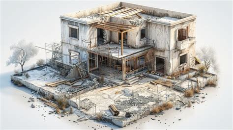 Partially Built Residential Structure With Framework Bare Walls And Construction Materials