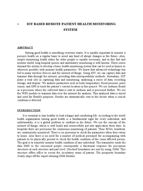 Remote Patient Health Monitoring System Pdf Monitoring Medicine Internet Of Things