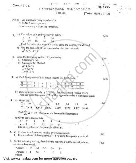 Computational Mathematics 2007 2008 Bsc It Information Technology