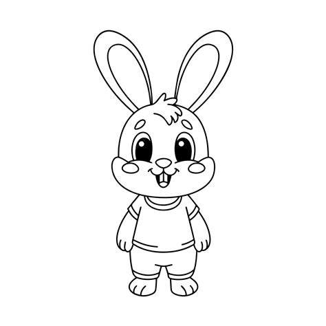 El Lindo Conejo De Dibujos Animados Para Colorear Página De Ilustración
