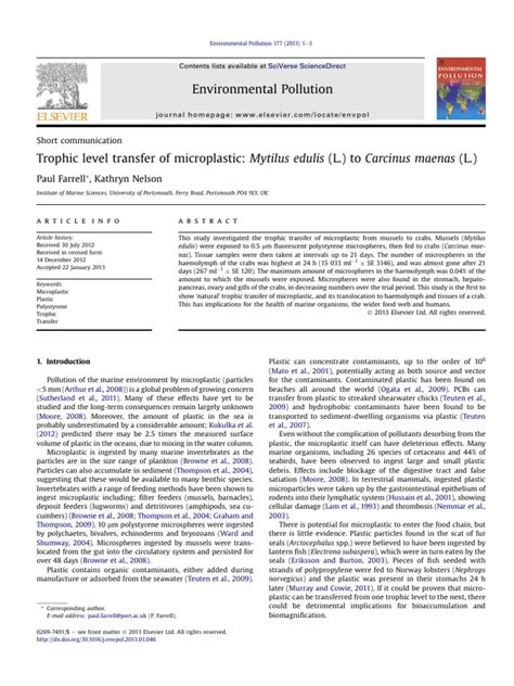 Trophic Level Transfer Of Microplastic M Pdf Environmental Science