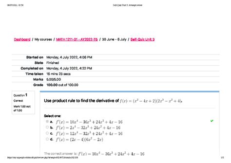 Self Quiz Unit Attempt Review Question Correct Mark Out Of Started On Monday July