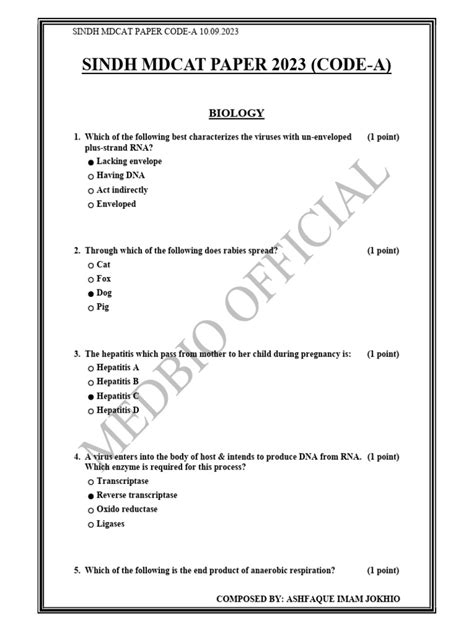 Sindh Mdcat Paper 2023 Code A With Official Key Pdf Magnetic Field