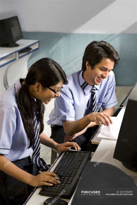 Babe And Girl In A Computer Lab Educational Institute Teenagers Stock Photo 347745499