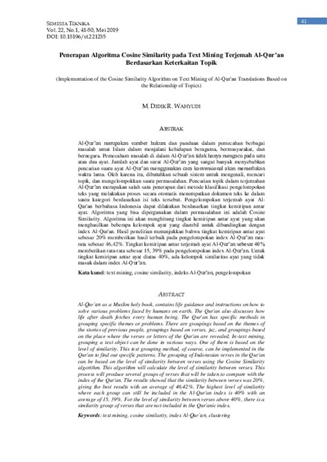 pdf penerapan algoritma cosine similarity pada text mining terjemah