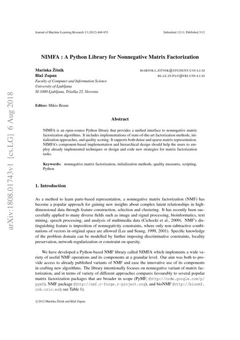 Nimfa A Python Library For Nonnegative Matrix Factorization Deepai