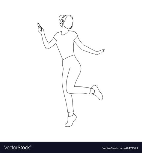 Happy Young Woman Listening And Dancing To Music Vector Image