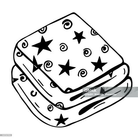 손으로 그린 기저귀 스택 아기 흡수성 물티슈 벡터 아이콘 원단의 면 조각 세트의 스케치 별과 나선형 패턴의 냅킨 스택 어린이 위생 제품의 흑백 일러스트레이션 0명에 대한