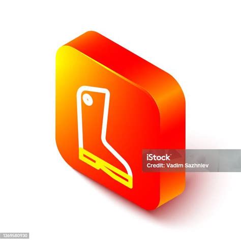 흰색 배경에 격리 된 등색 라인 고무 장갑 아이콘 라텍스 손 보호 표지판 집안일 청소 장비 기호 주황색 정사각형 버튼 벡터 3