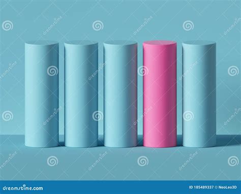 3d Render Abstract Minimal Geometric Background One Pink Cylinder Row Of Blue Cylinders