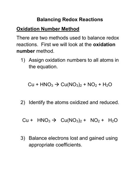 Worksheet Balancing Redox Reactions Half Equation Method Answers Must See
